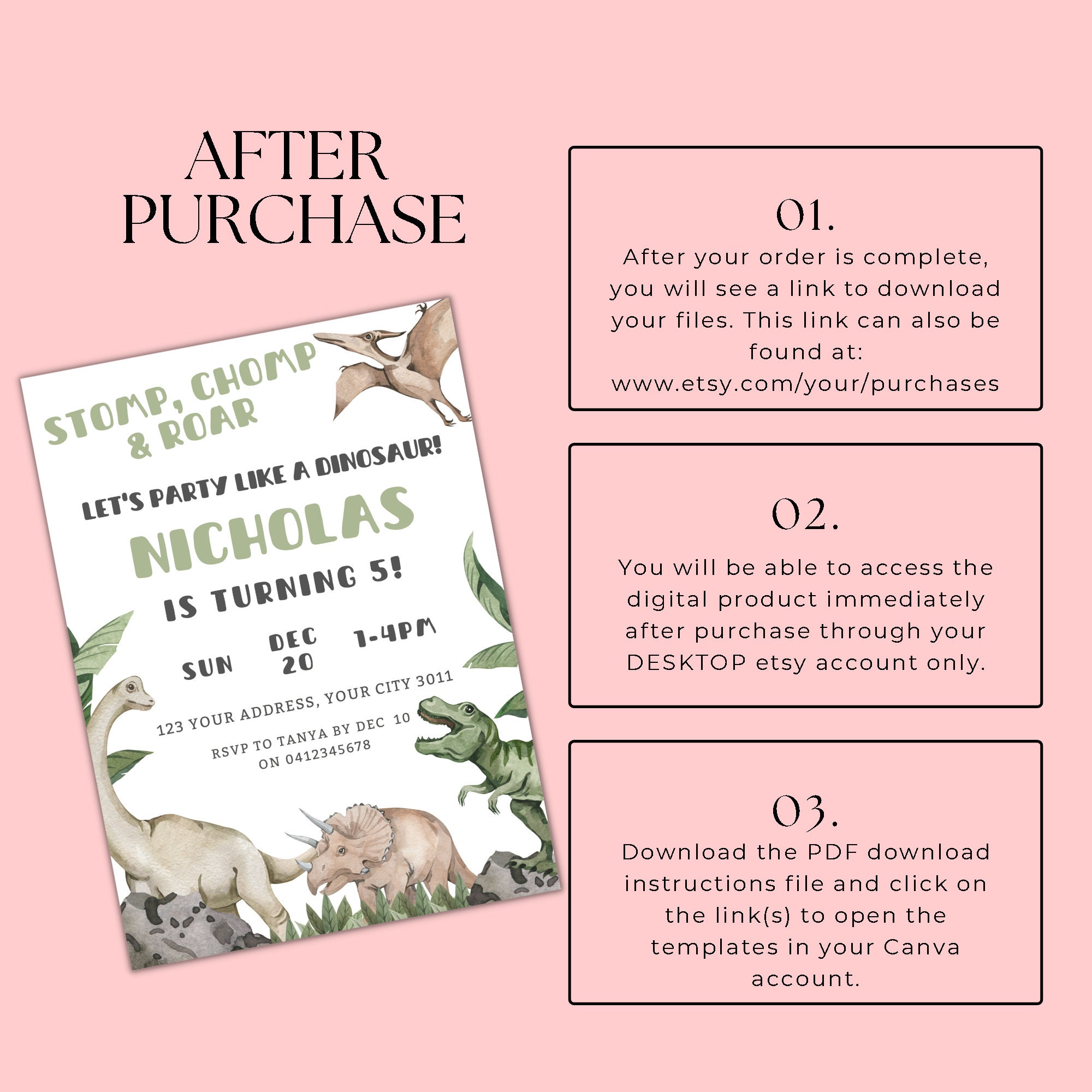 Editable Digital Download Dinosaur Invitation, Invitations Dinosaur ...