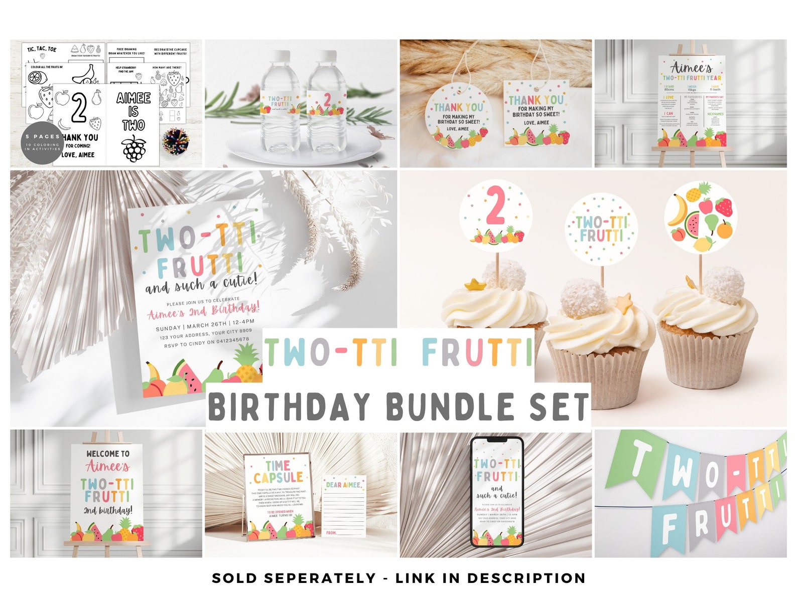 Editable Twotti Frutti Thank You Tags, 2nd Birthday Girl Tropical ...