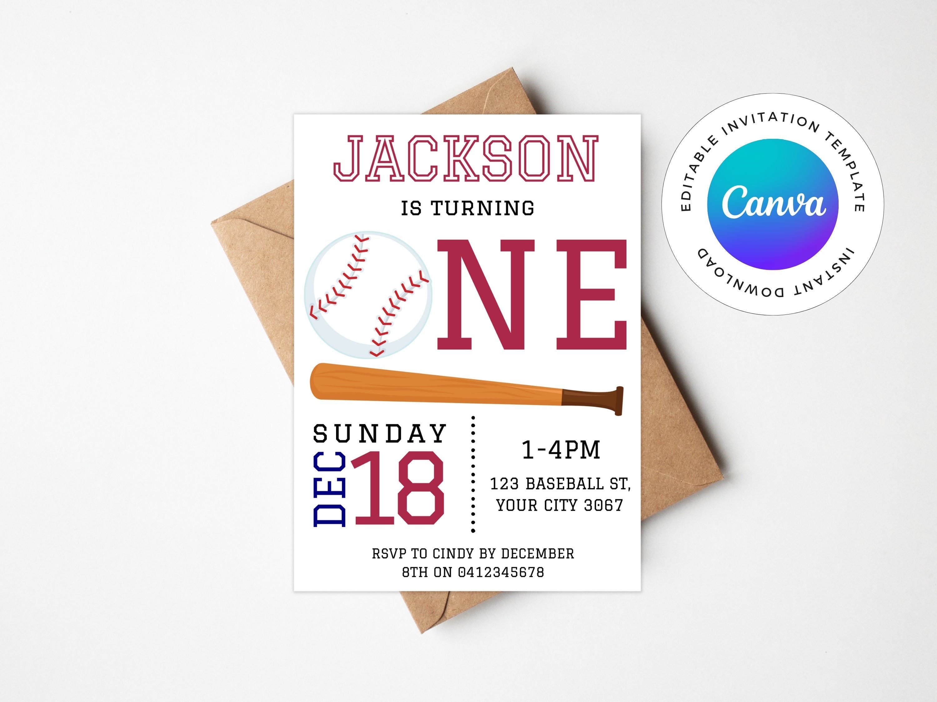 Editable Baseball Birthday Invitation One Year Old, Baseball Invite ...