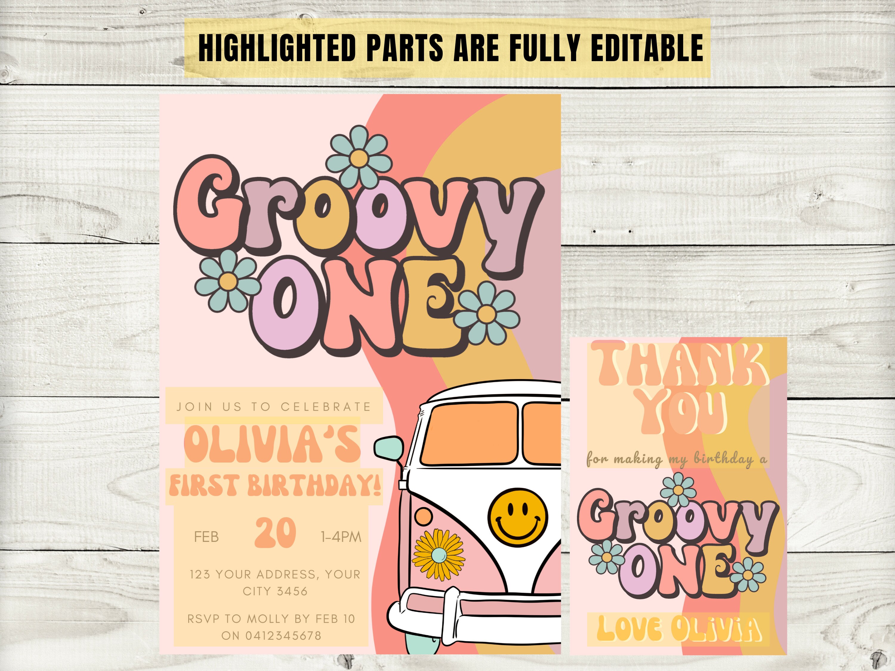 Editable Groovy One Invite Groovy One Invitation Groovy One - Etsy