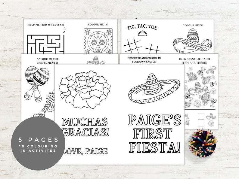 First Fiesta Printable Colouring Pages Girl 1st Birthday - Etsy