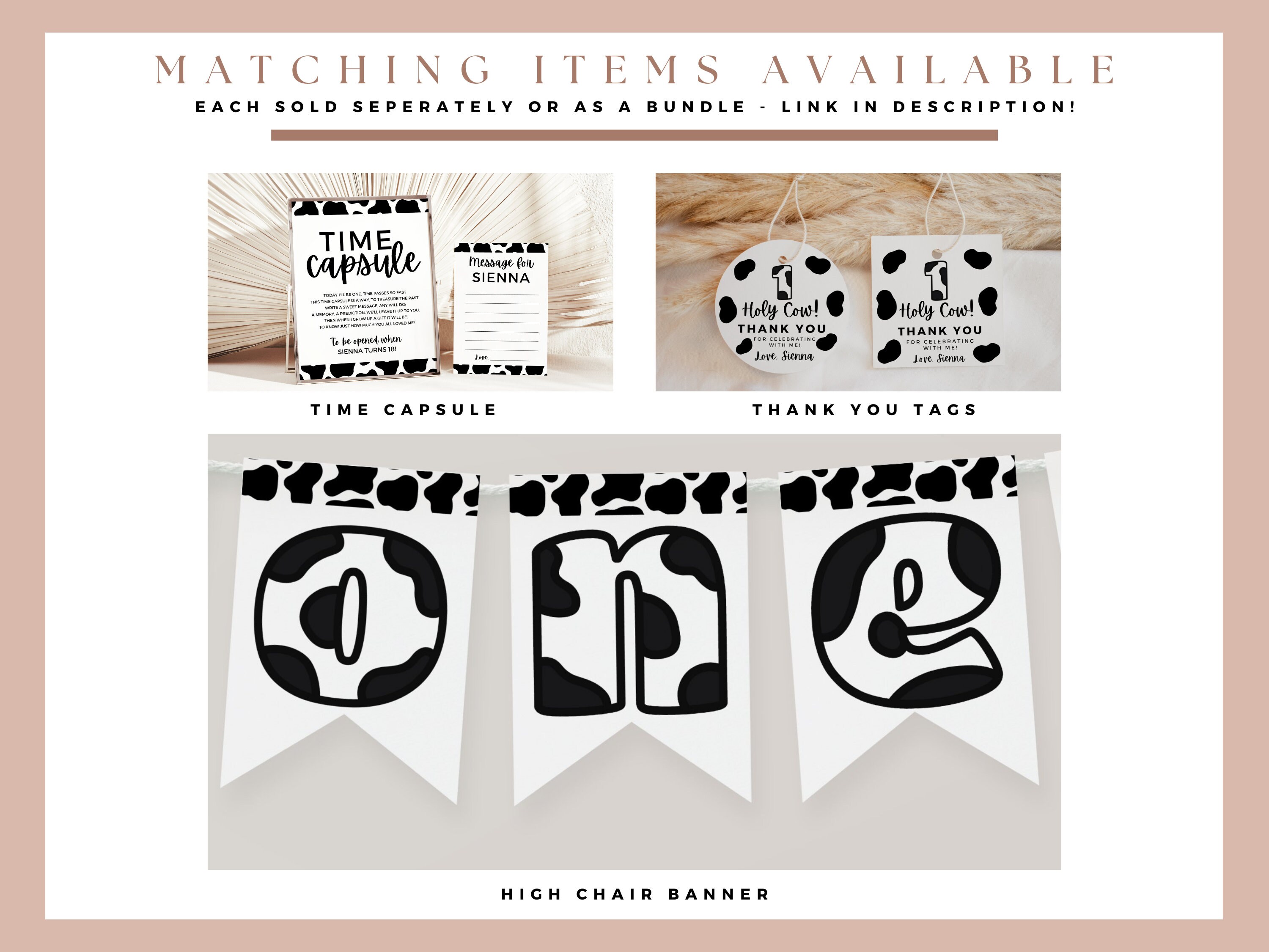 Holy Cow I'm One Cupcake Toppers, Editable Black and White Cow Print ...