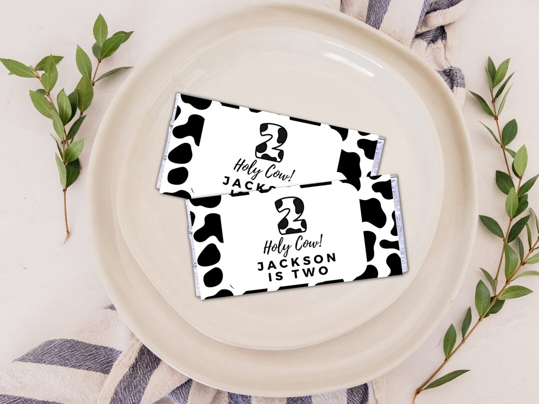 Holy Cow I'm Two Chocolate Bar Wrapper, Kids 2nd Birthday Cow Theme ...