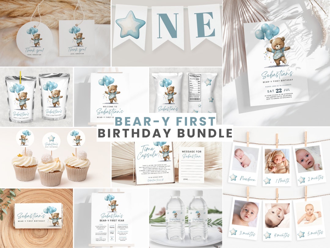 Beary First Birthday Bundle, Teddy Bear 1st Birthday Boy Decorations ...