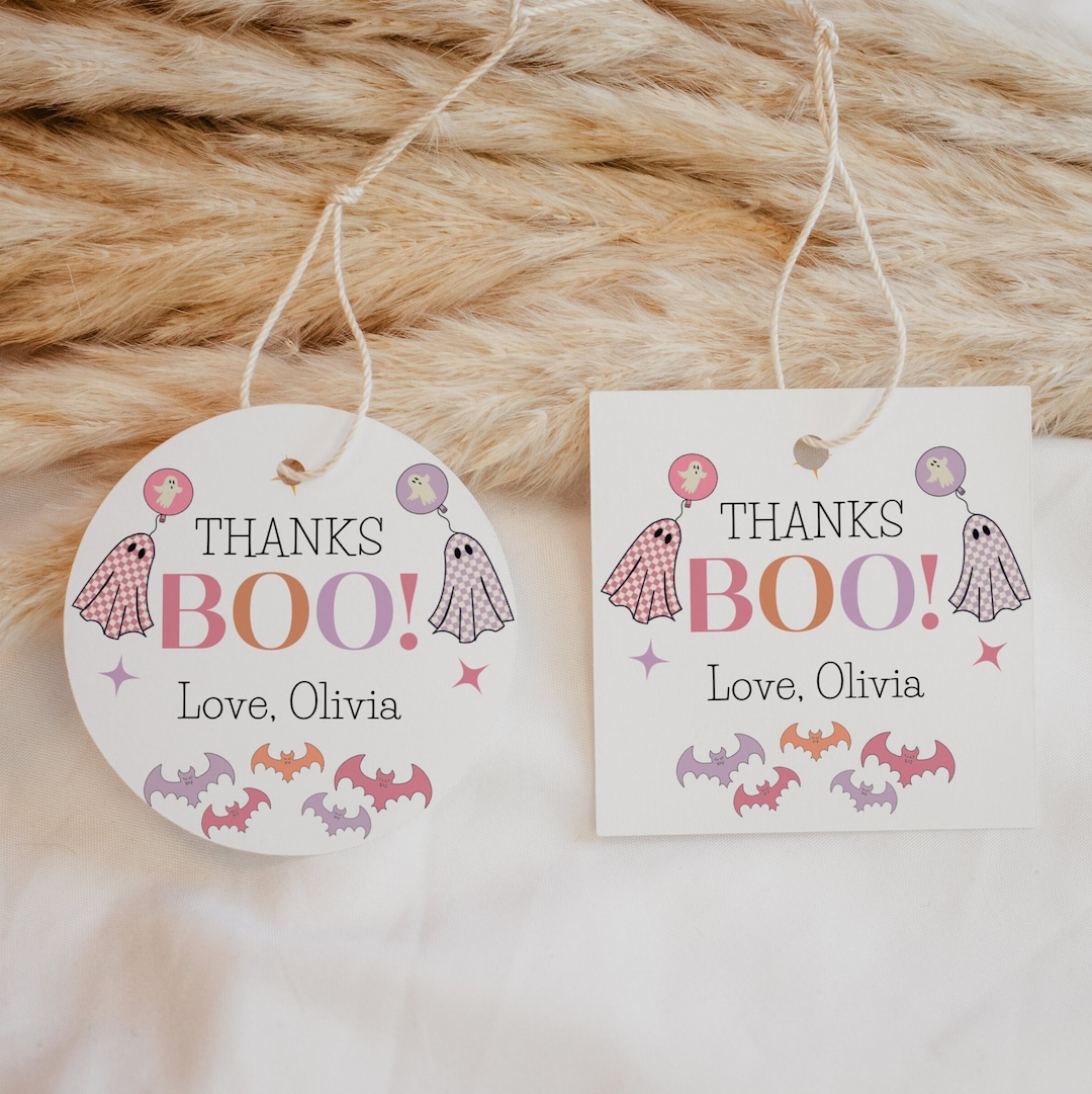 Boo Im Two Thank You Tags, Editable Halloween Pink Ghost Girl ...