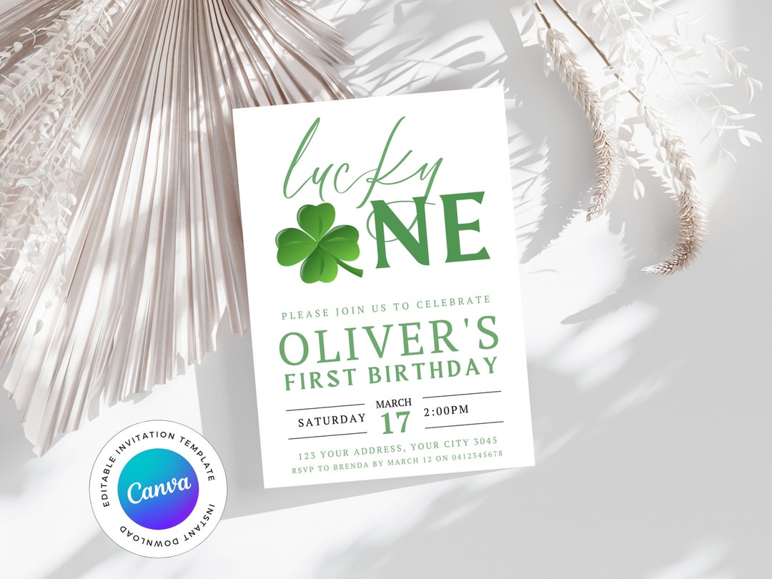 Editable Lucky One Birthday Invitation, St Patricks Day 1st Birthday ...