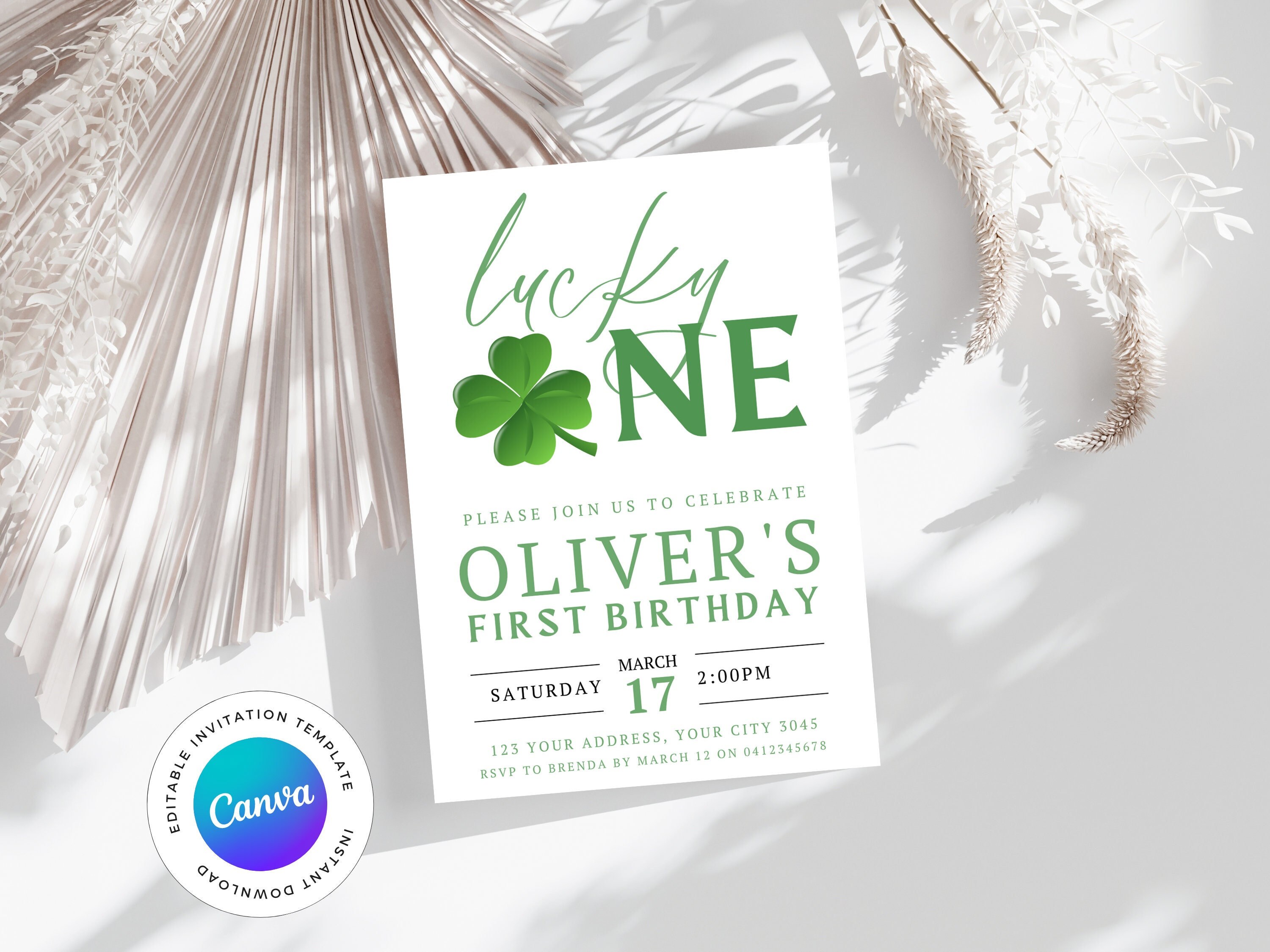 Editable Lucky One Birthday Invitation, St Patricks Day 1st Birthday ...