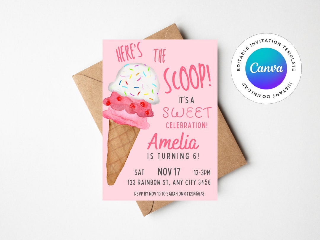 Editable Here's the Scoop Ice Cream Invitation, Sweet Celebration, Ice ...