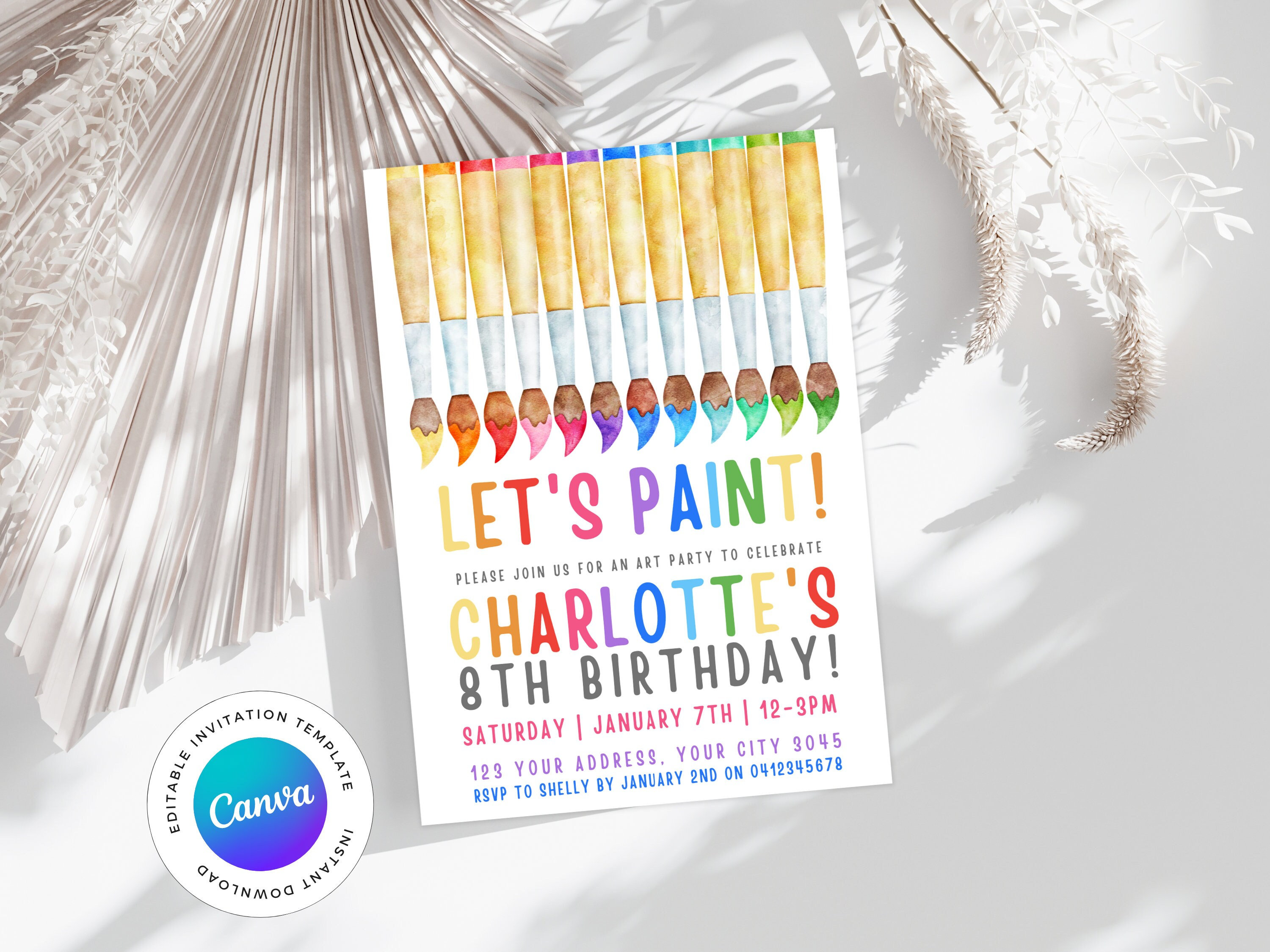 Editable Painting Party Invitation, Art Party Invitation, Birthday ...