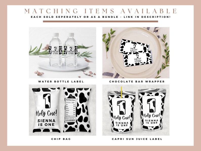 Holy Cow I'm One Cupcake Toppers, Editable Black and White Cow Print ...