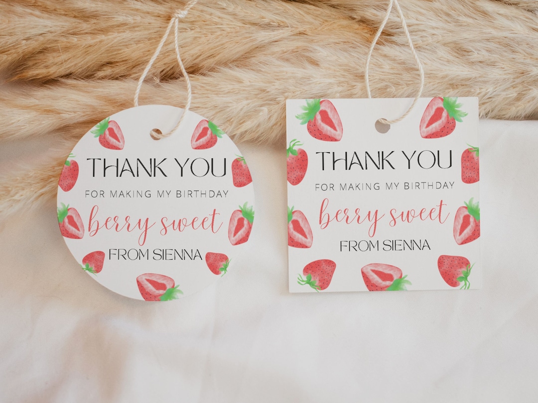Berry First Birthday Thank You Card, Berry First Birthday Favour Tag ...