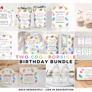 Two Cool Popsicle Chip Bag Template, Editable 2nd Birthday Girl Rainbow ...