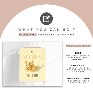 Calling All Party Animals Welcome Sign, Editabe Wild One Zoo Safari ...