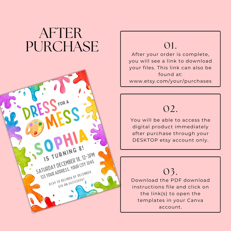 Editable Dress for A Mess Painting Birthday Invitation for Girls ...