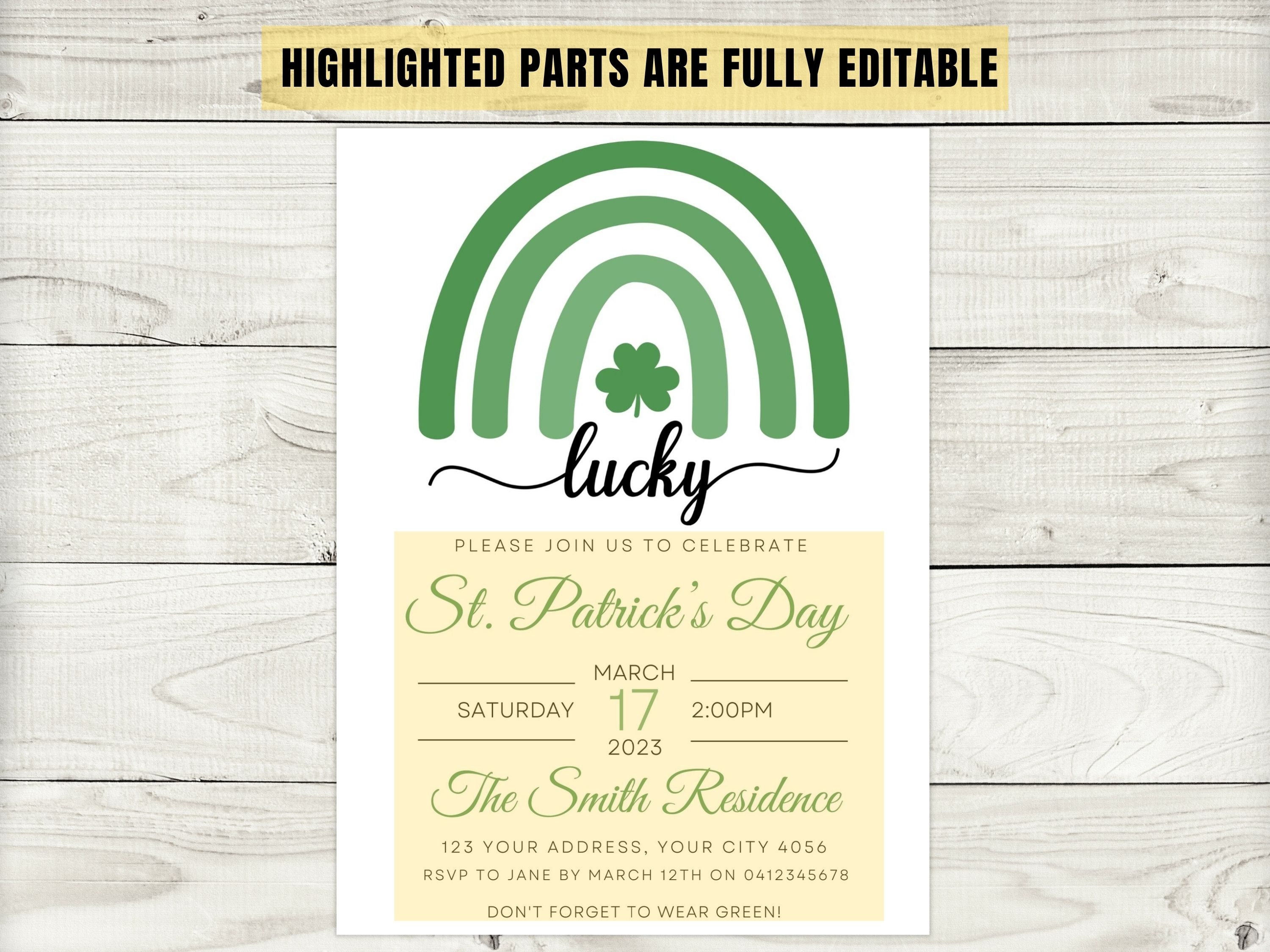 Editable St Patricks Day Printable Invite, St Patricks Invitation ...