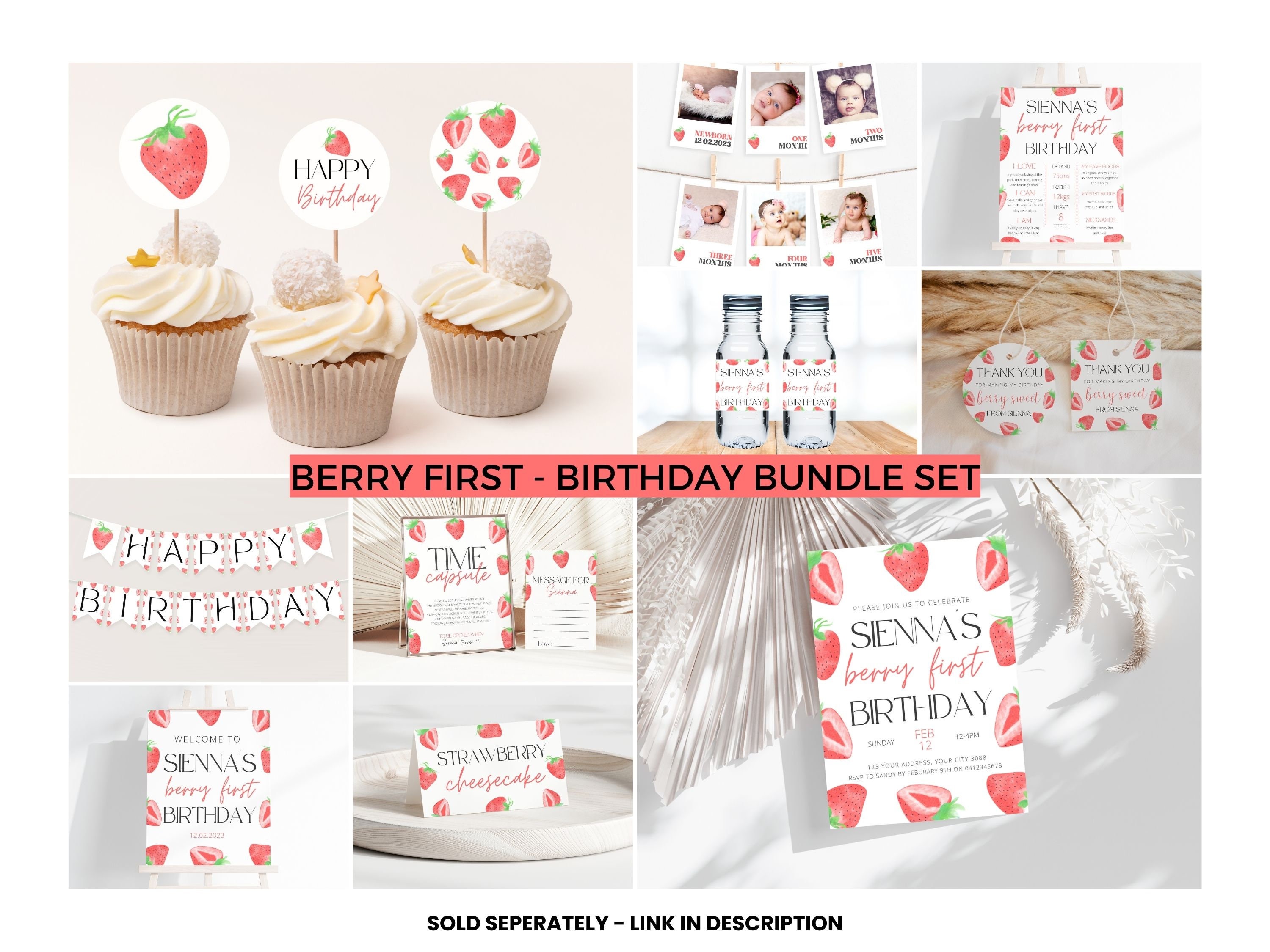 Berry First Birthday Thank You Card, Berry First Birthday Favour Tag ...