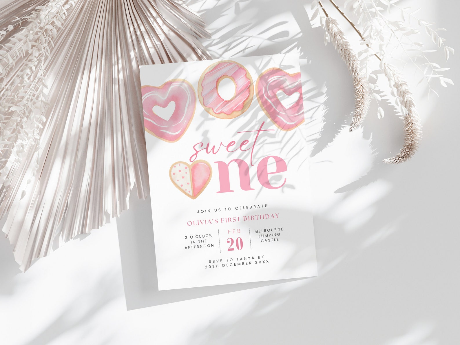 Valentines Day 1st Birthday Invitation, Editable Girl Pink Sweet One ...