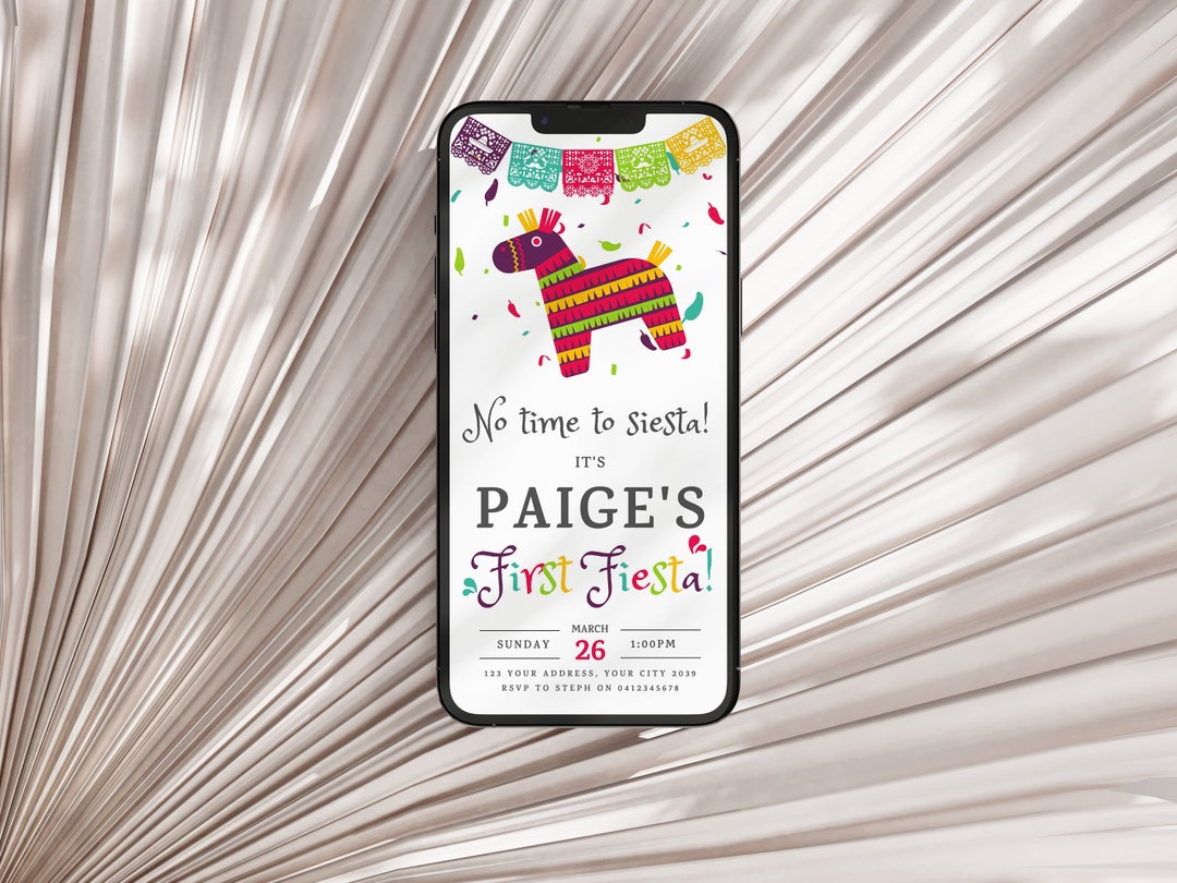 First Fiesta Text Birthday Invitation, Editable Electronic 1st Birthday ...