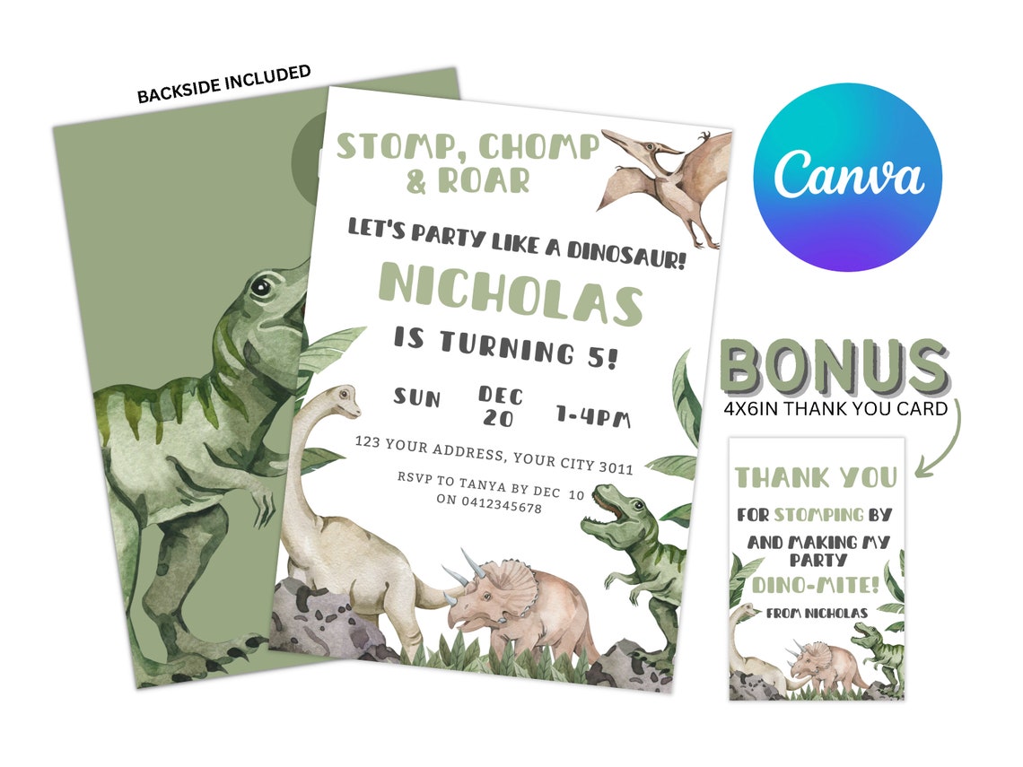 Editable Digital Download Dinosaur Invitation, Invitations Dinosaur ...