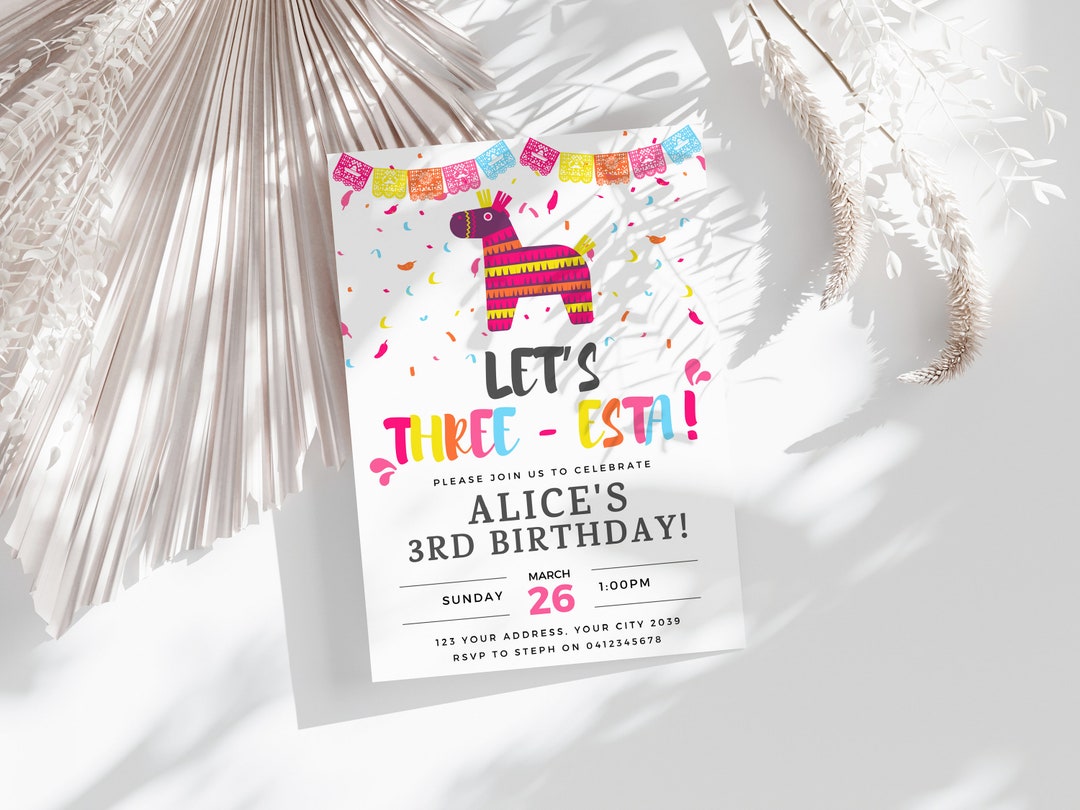 Three Esta Birthday Invite Digital, Editable Mexican Fiesta Theme 3rd ...