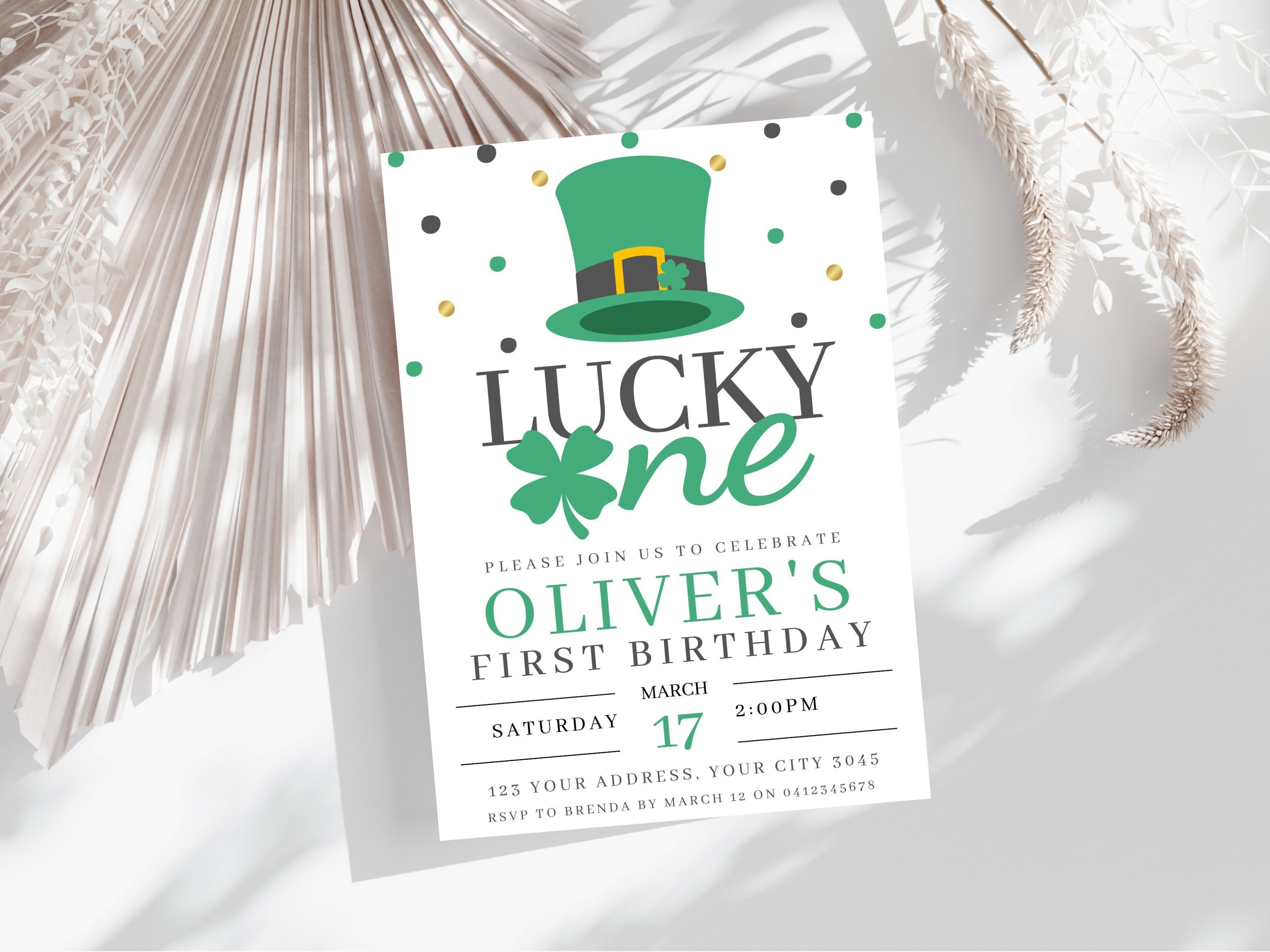 Lucky One Birthday Invitation, St Patricks Day Kids Invitations, St ...