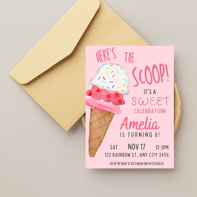 Editable Here's the Scoop Ice Cream Invitation Sweet - Etsy