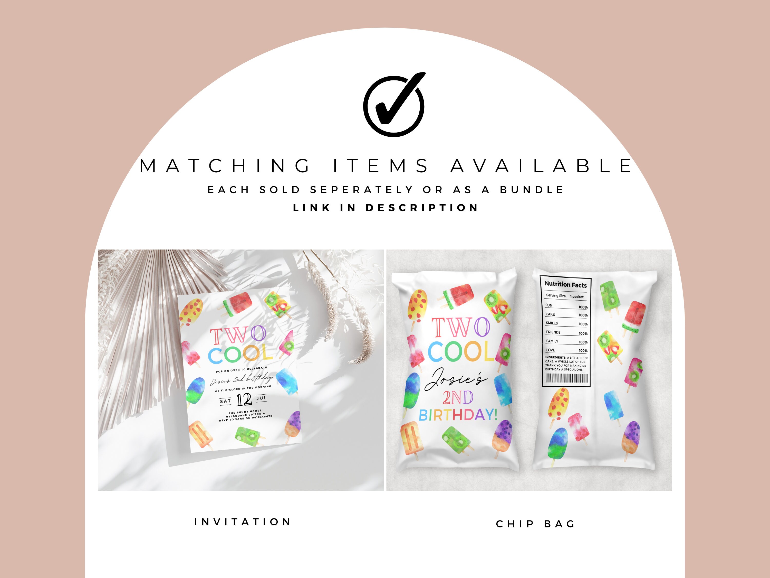 Two Cool Popsicle Capri Sun Labels, Editable 2nd Birthday Girl Rainbow ...