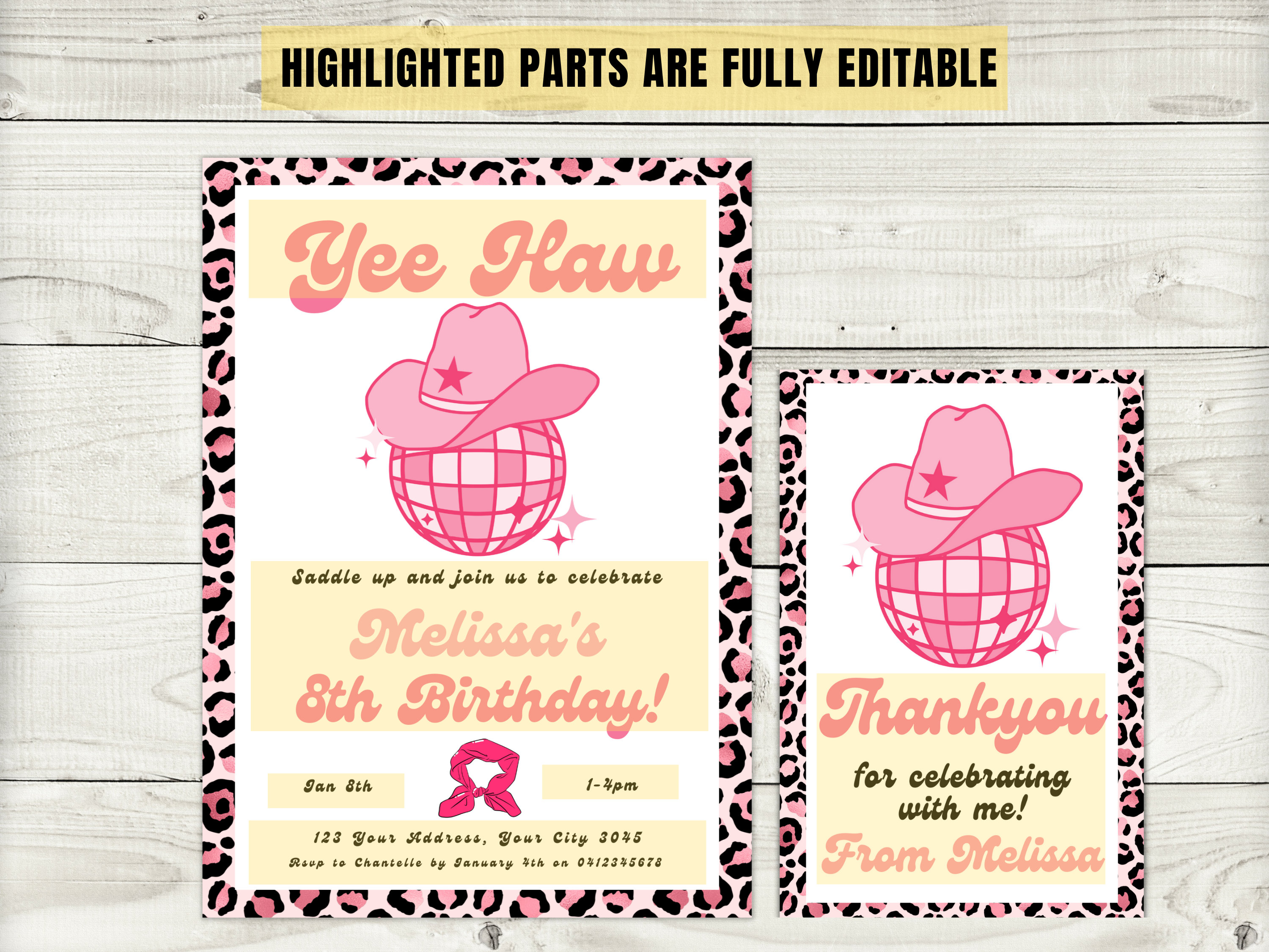 Editable Disco Cowgirl Invitation, Disco Cowgirl Birthday Invitation ...