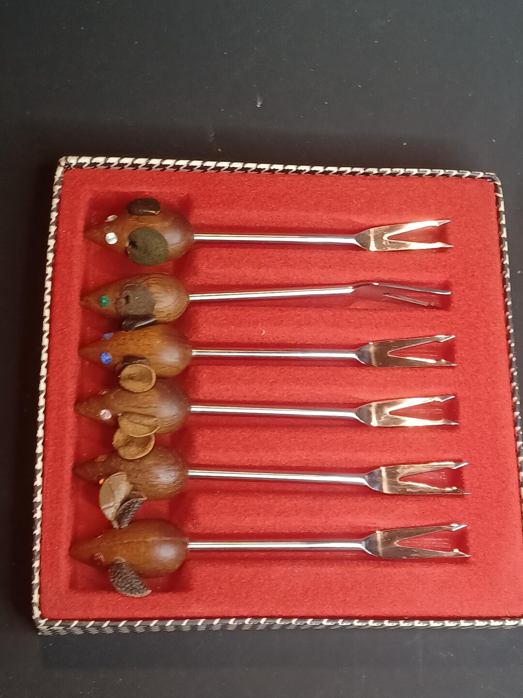 Vintage Teak Mouse Cocktail Forks Set 60s Cocktail Picks, Teak Mice ...