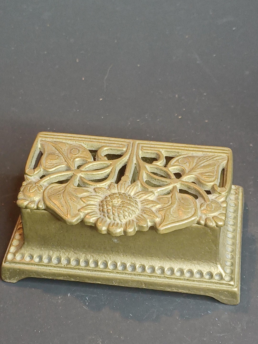 Vintage Stamp Holder/art Nouveau Sunflower Brass Stamp Storage Box in ...