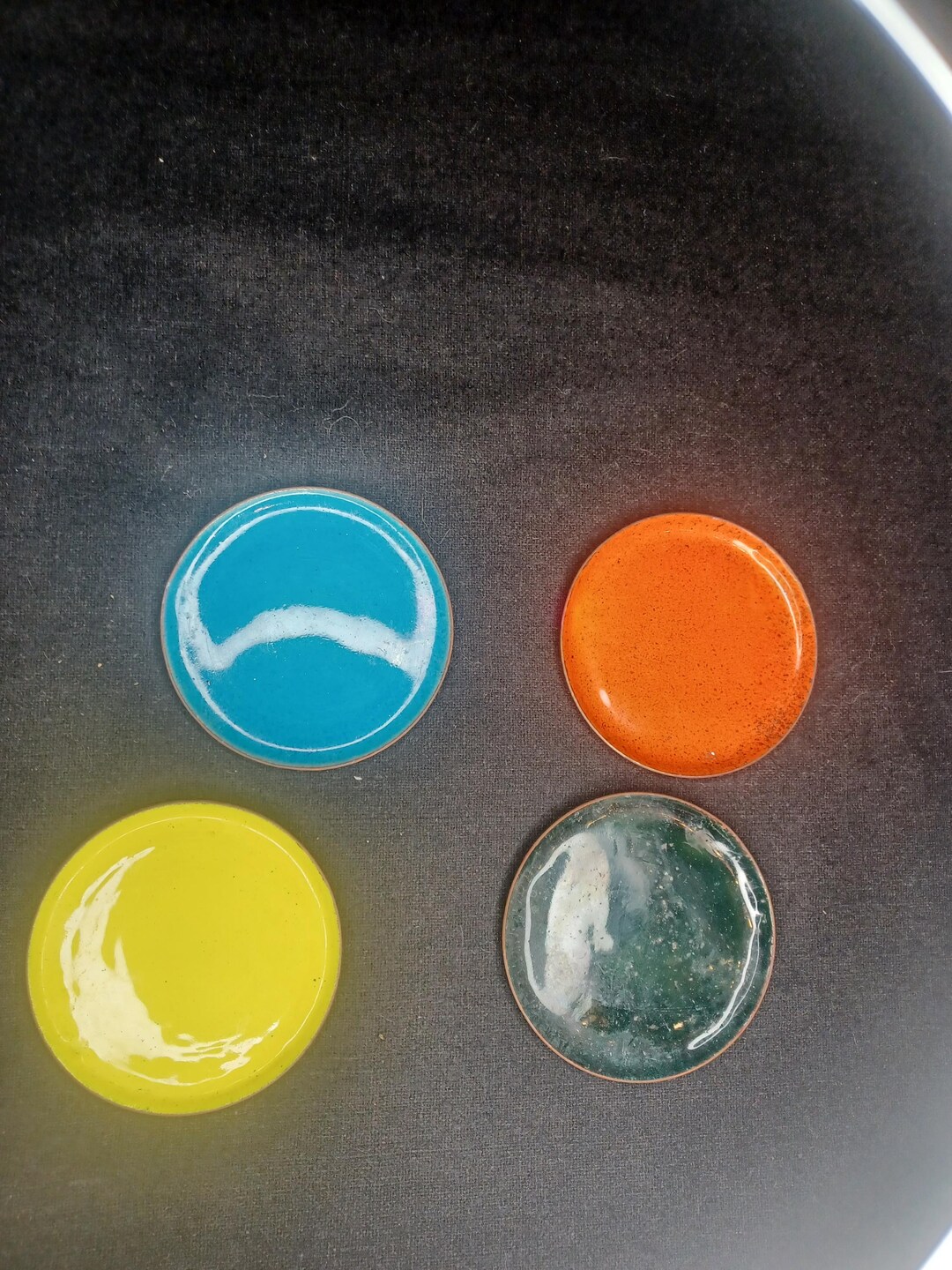 Great Vintage 60s/70s Old Enamel Copper Coasters, 4 Pieces, Handmade ...