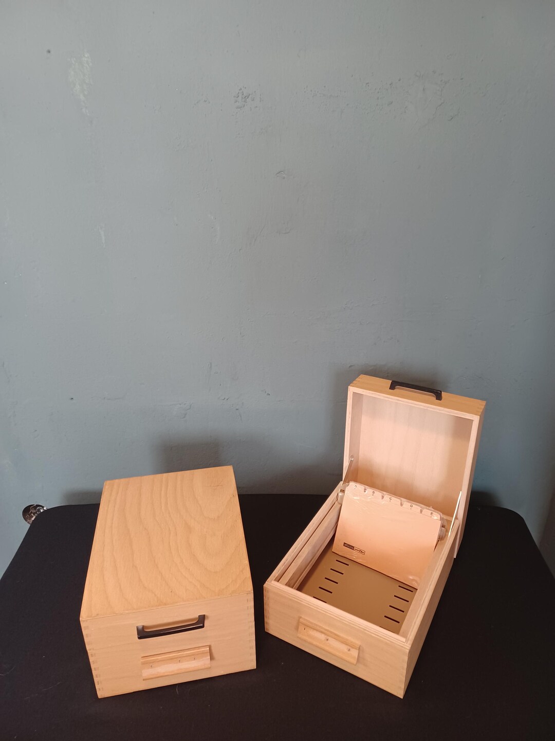 One of Two Beautiful DIN A6 Wooden Card Index Boxes With Full Register ...