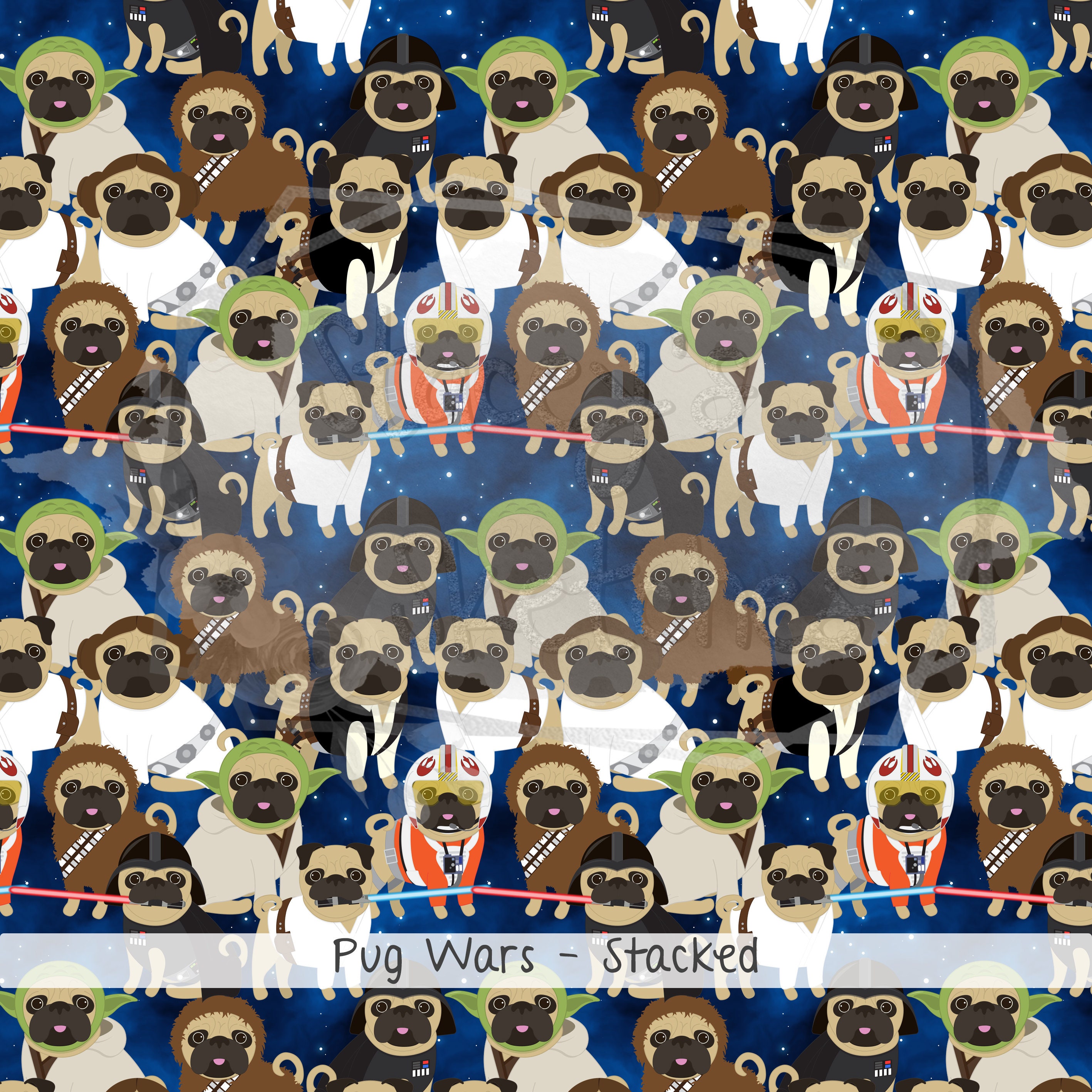Pug Wars Seamless Prints JPG - Etsy