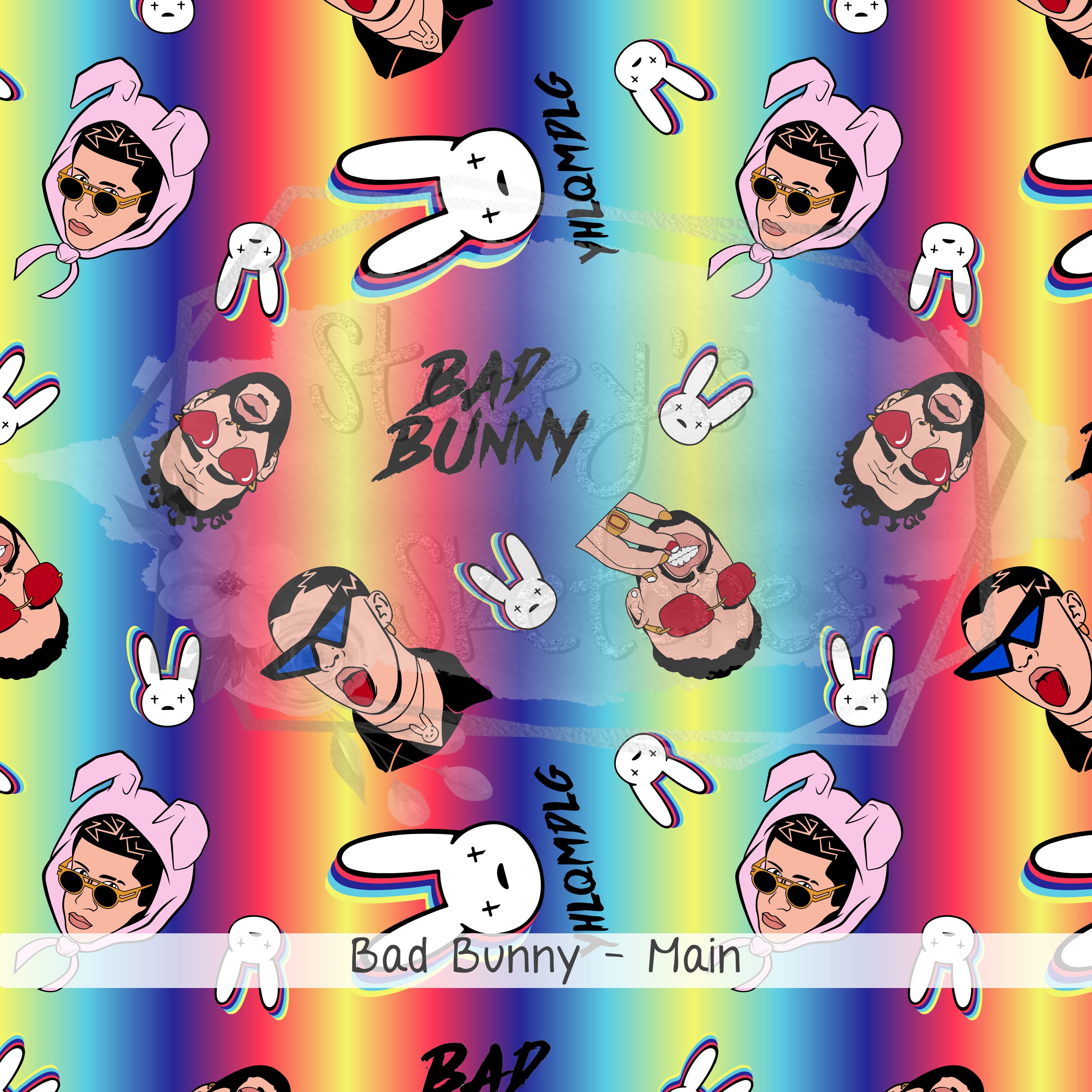Card Making & Stationery Bad Bunny Digital File Seamless Pattern Rapper ...