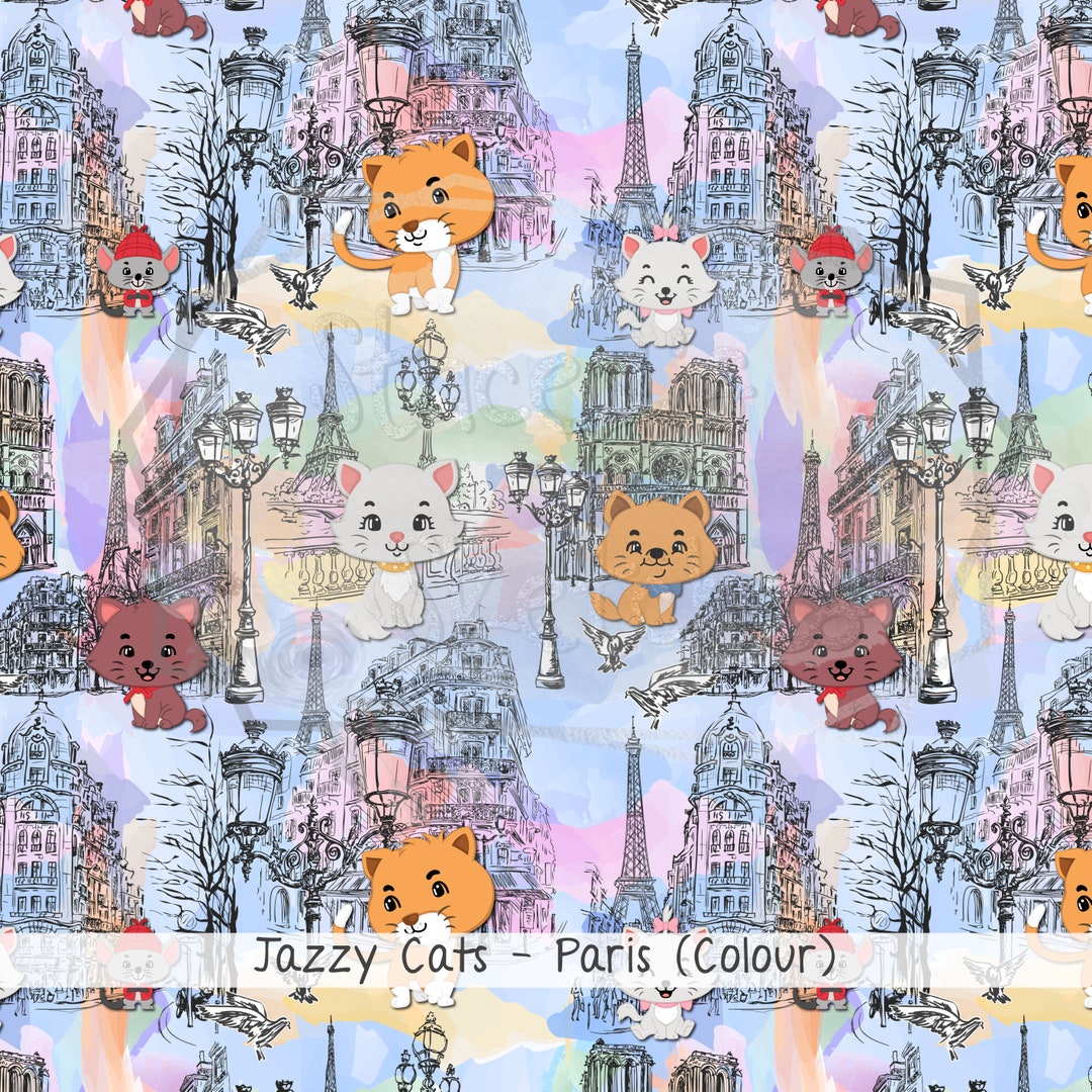 Jazzy Cats in Paris Seamless Prints | JPG - Etsy