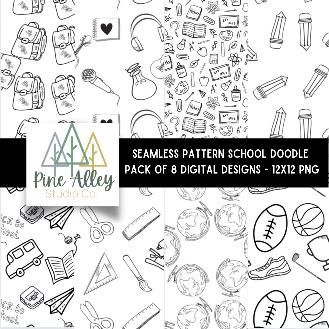 Seamless Pattern - Black & White School Doodle Digital Paper - Etsy