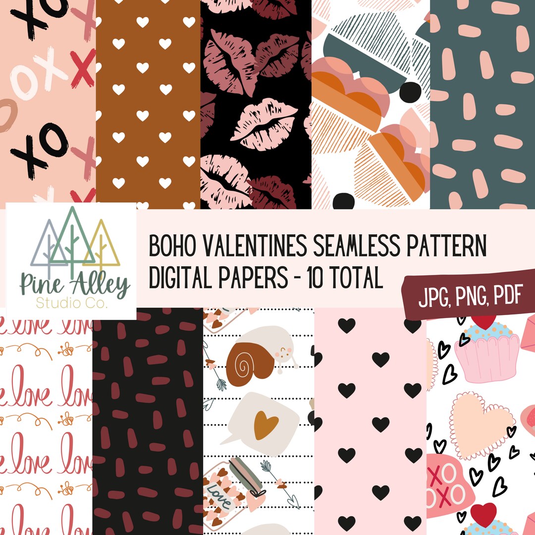 Valentine Boho Digital Paper Design Package of 10- JPG - Etsy