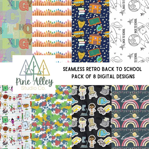 SEAMLESS Retro School Digital Paper Design Package of 8 - Etsy