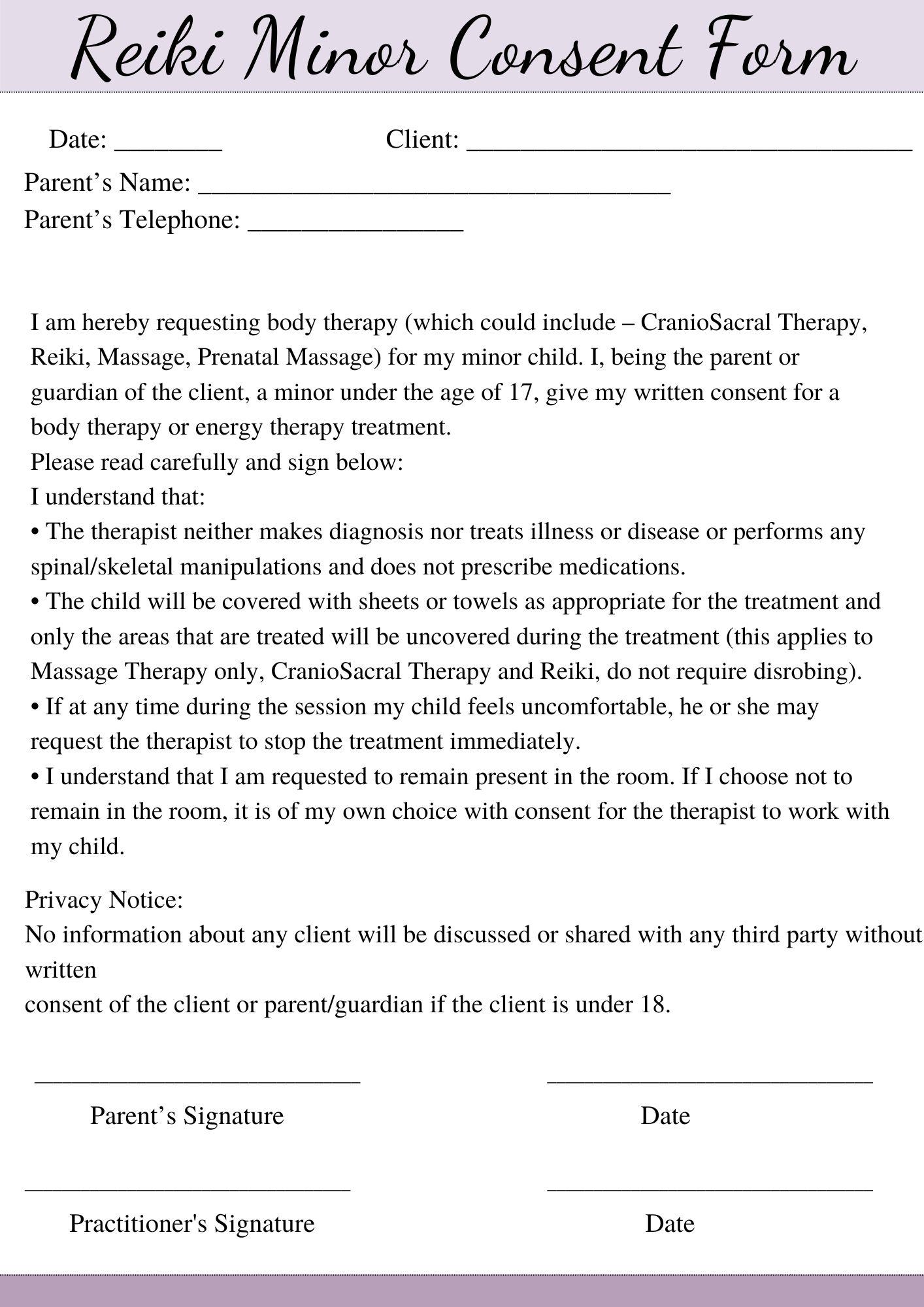 Reiki Client Intake Form | Printable Template Energy Healing Session ...