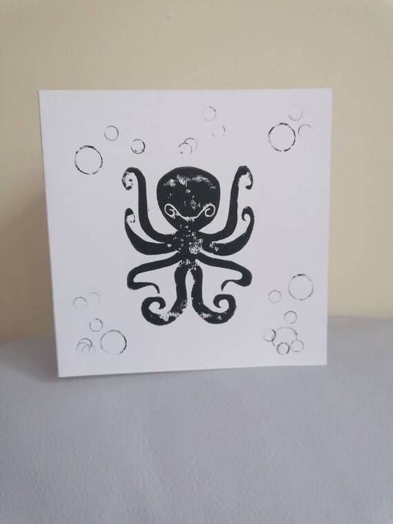 Octopus Linoprint Card Available in Black or Copper - Etsy