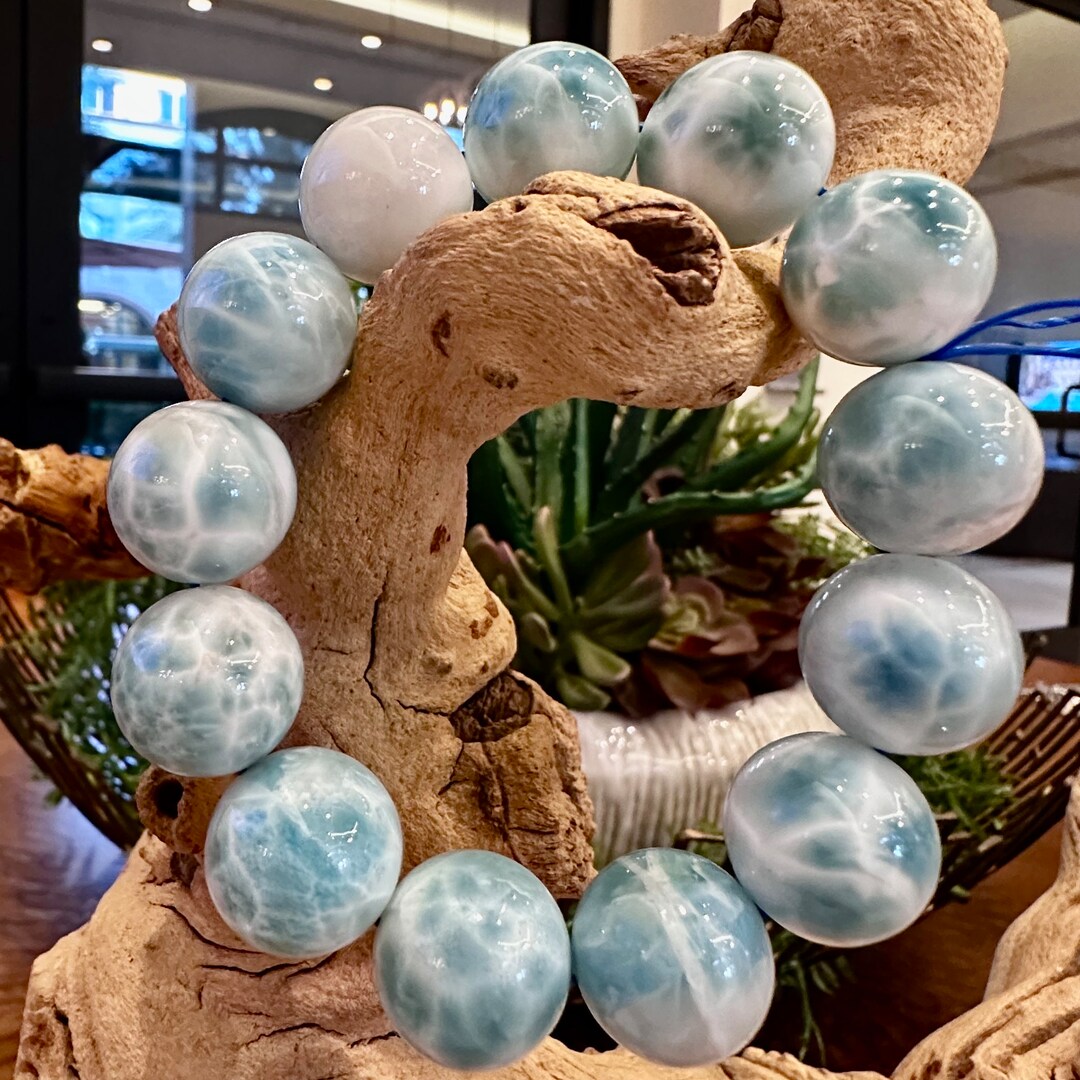 Superrare Handcrafted Gradeaaaa Dominican Larimar Bead Bracelet 18mm ...