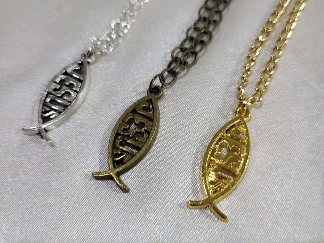 Silver, Bronze or Gold jesus Ichthus Charm Necklaces - Etsy