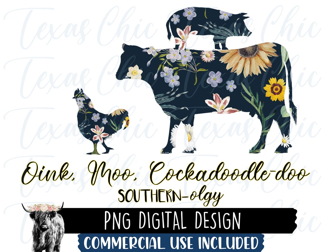 Oink Moo Cockadoodle-doo Southern-ology Sublimation - Etsy
