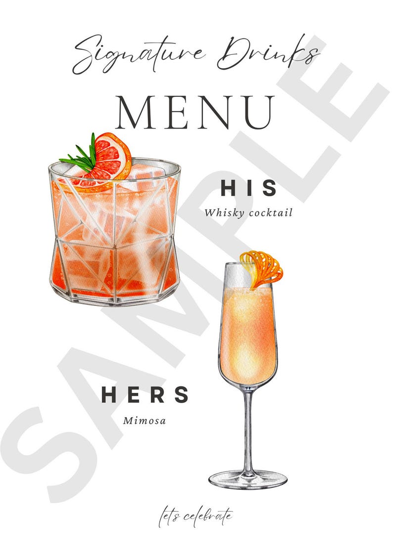 WEDDING & PARTY Drinks Menu Printable Menu Cocktail Bar Menu Template ...