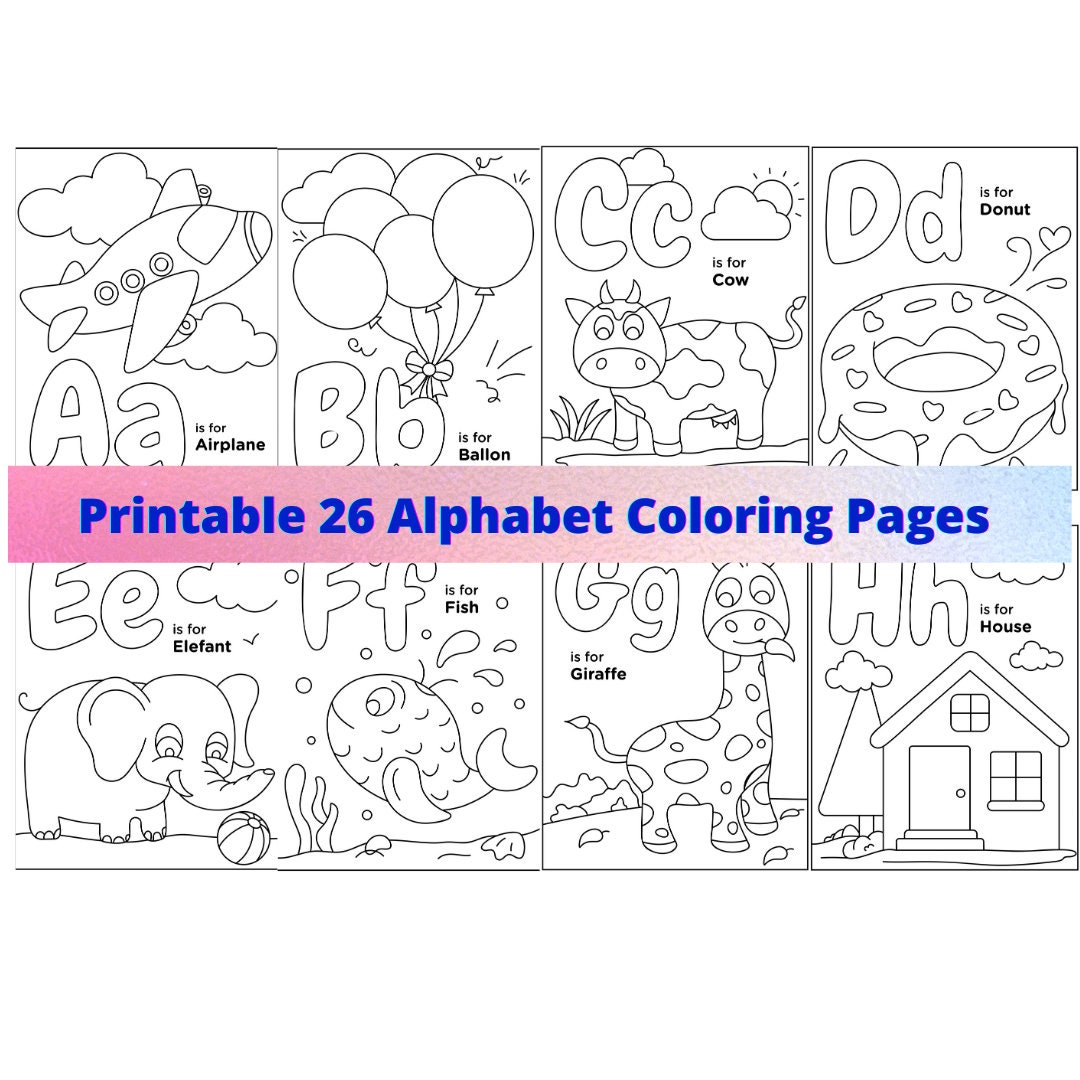 Children's Printable Alphabet Coloring Pages, Instant PDF Download ...