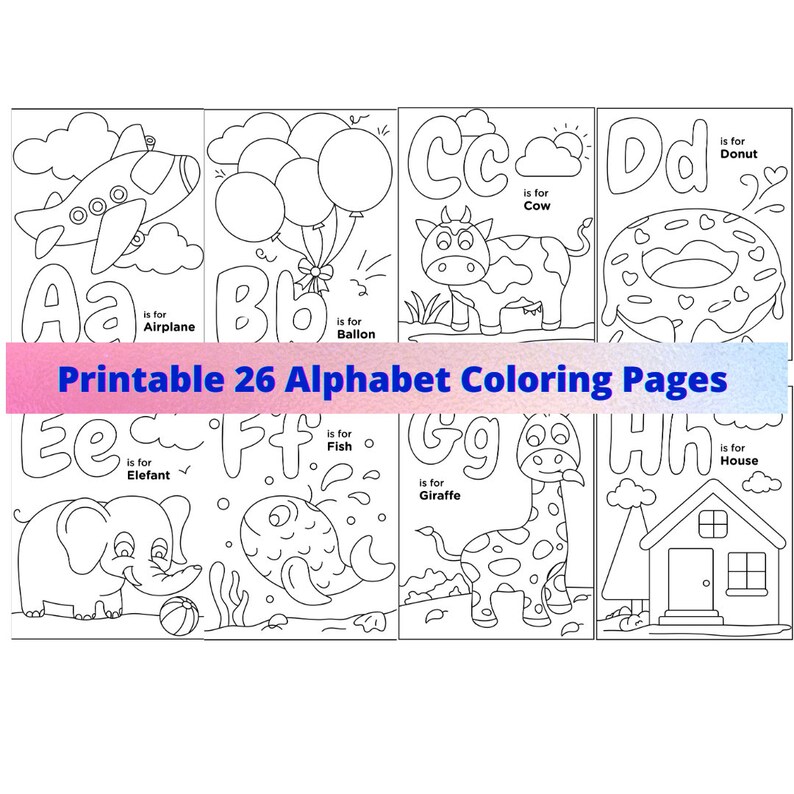 Children's Printable Alphabet Coloring Pages, Instant PDF Download ...