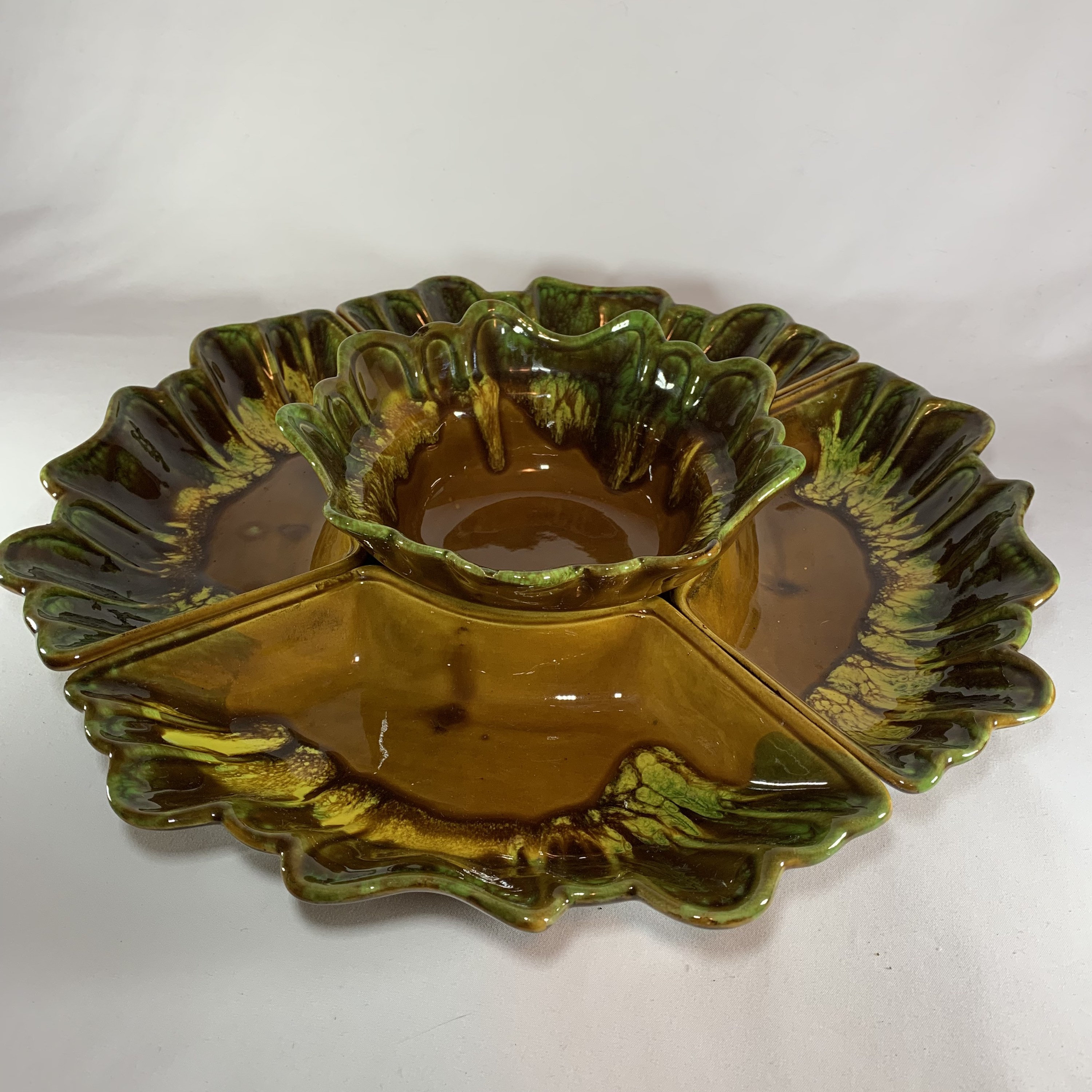 CALIF USA Pottery 5 Piece Compartment Dish Set Drip Glaze Uneven ...