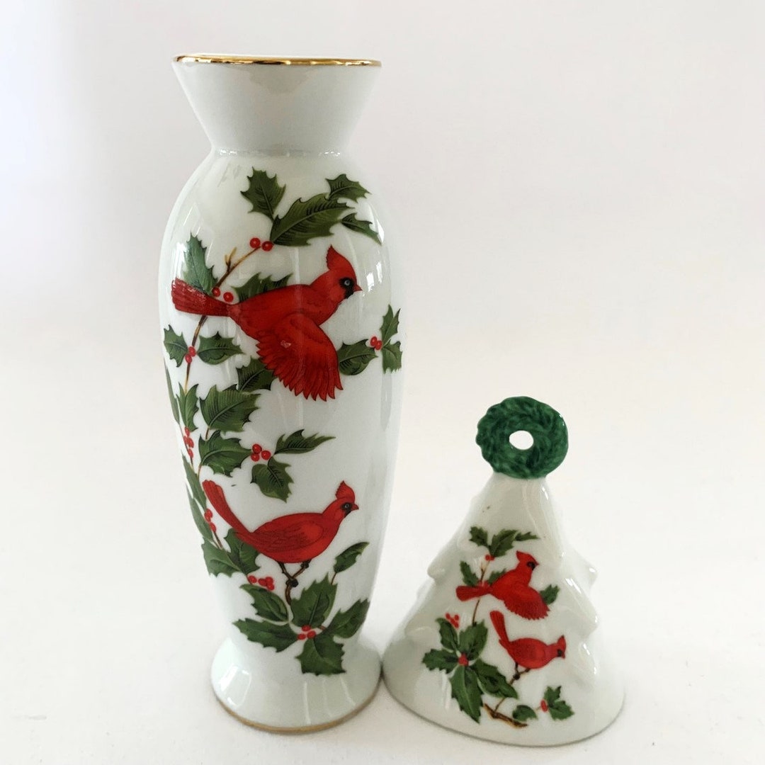 CARDINAL VASE and BELL Lefton Japan 1984 Cardinals Holly Wreath ...
