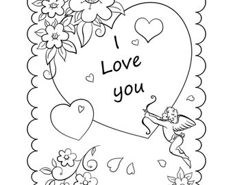 Happy Valentine's Day Coloring Page, Heart Coloring Page, Valentine ...
