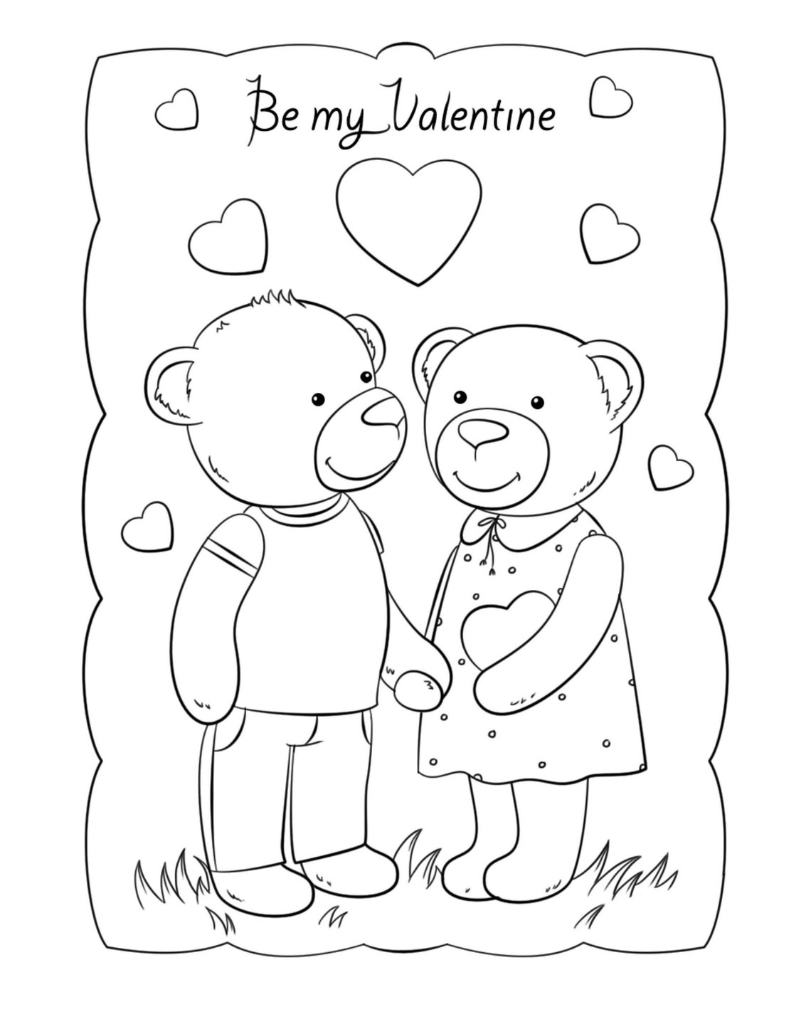 Be My Valentine Coloring Page, Teddy Bears, Valentine's Day Coloring ...